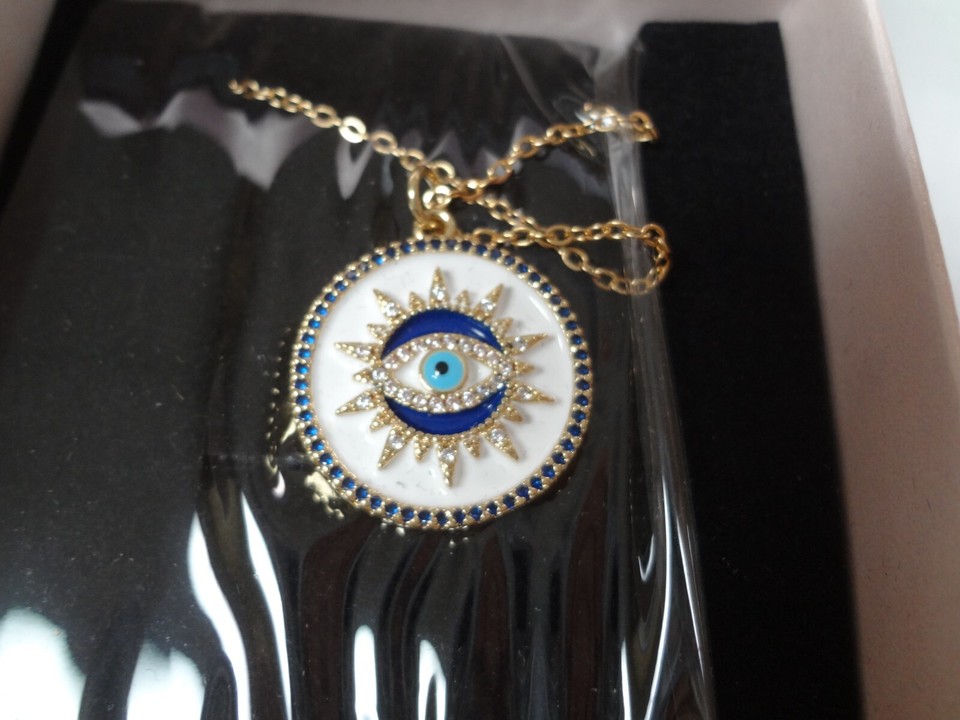 White and Gold Sunburst Eye Protection Symbol Necklace Evil Eye | eBay