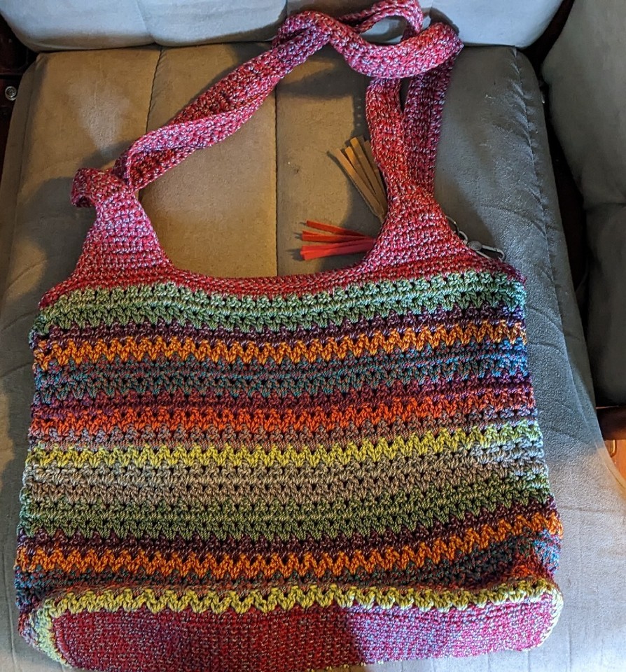The Sak Boho Multicolored Crochet Rainbow Two Strap Tote Handbag Purse ...