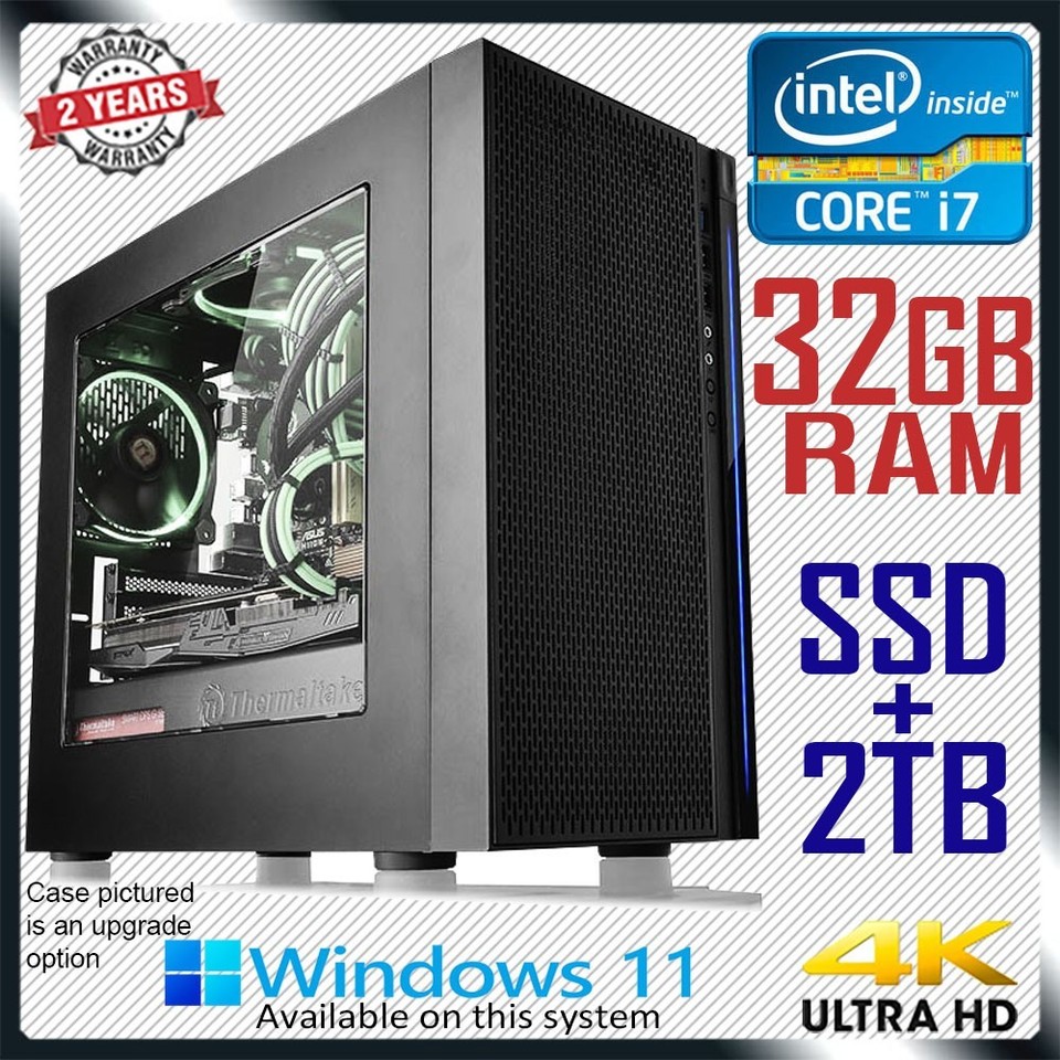 Intel Core i7 Gaming PC 32GB RAM Computer SSD + 2TB Home Office Desktop ...