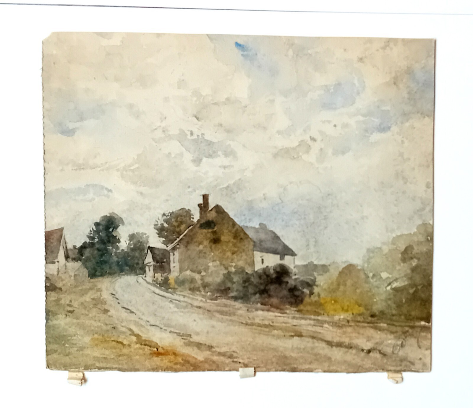 Deux Jolis Dessins Aquarelle Sur Carton. Chaumière et Village Animé.Fin ...