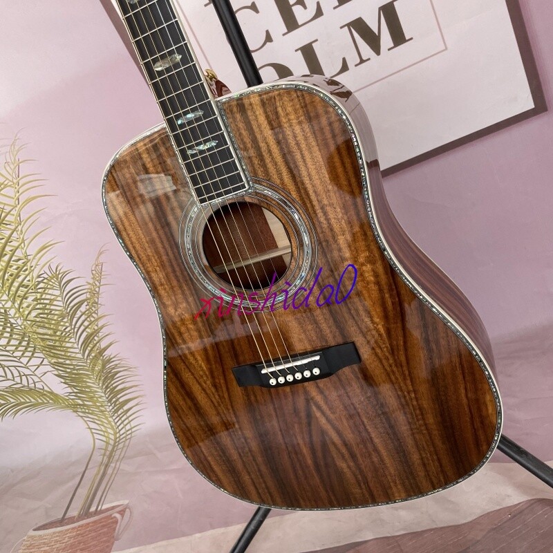 Handmade Full Koa Brown Acoustic Guitar Shell Inlay Bone Nut Factory ...