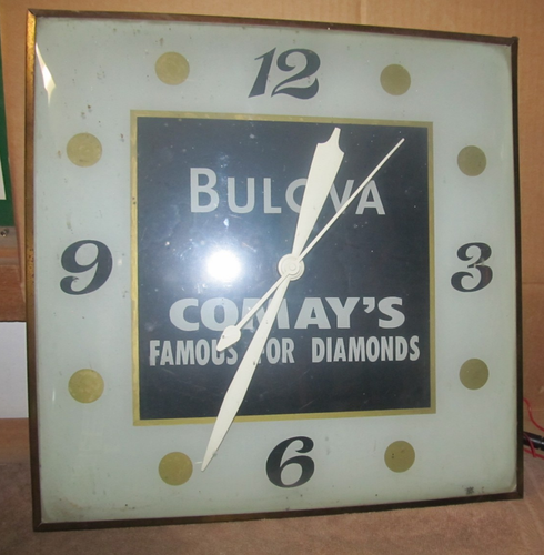 Vintage Bulova Comay`s Diamonds Square Pam Lighted Advertising Clock ...