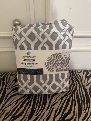 Comfort Bay Luxuriously Soft King Sheet Set Designer Prints, New, Grey ...