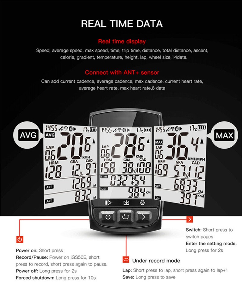 GPS Wireless Speedometer Waterproof Digital Stopwatch Cycling For ...