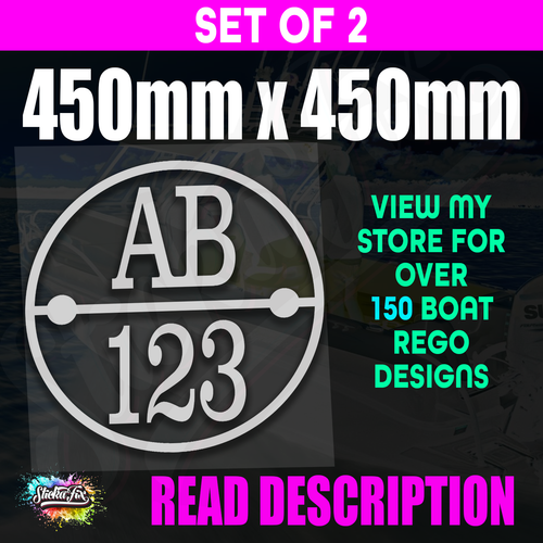 2x Round Custom Boat Rego Sticker Decals Set Vinyl Registration 450mm ...