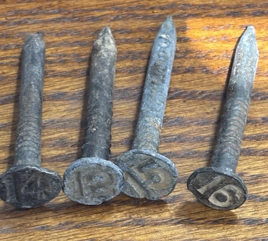 Lot Of 4 Vintage Industrial Railroad Nails Dated (12,14,15,16) Metal 2. ...