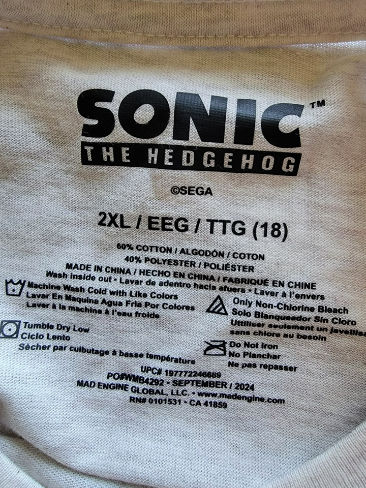 Sonic The Hedgehog Youth Size 2XL (18) Tan Long Sleeve Graphic Print T ...