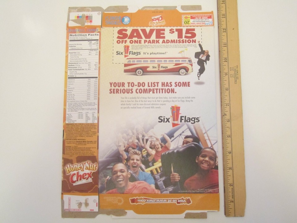 Empty Cereal Box 2004 HONEY NUT CHEX Six Flags [Z201h11] | eBay
