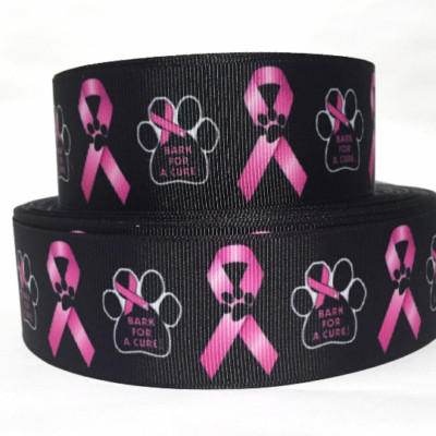 GROSGRAIN RIBBON 5/8", 7/8",1.5", 3" Breast Cancer Awareness Paw Prints ...