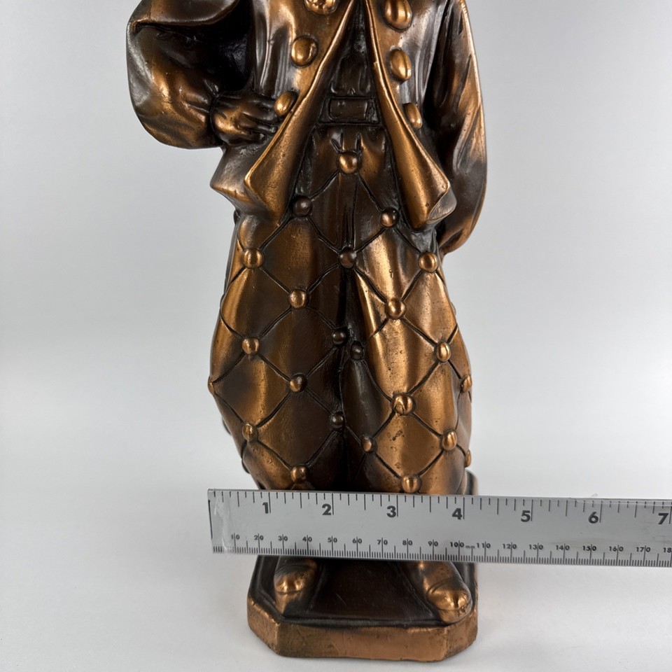 Clown Jester Harlequin Standing Statue Metal? Bronze Tone 13.5” Large 4 ...