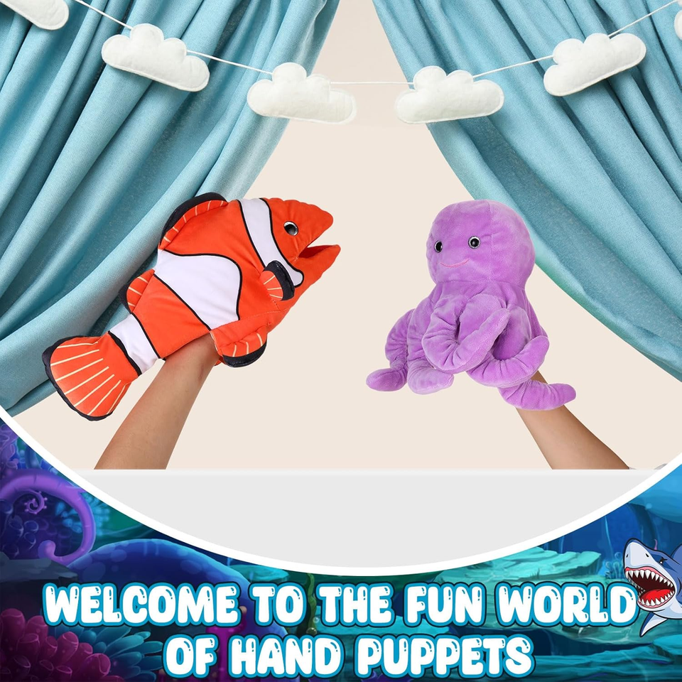 6 Pieces Animal Hand Puppets Kids Hand Puppets with Working Mouth ...
