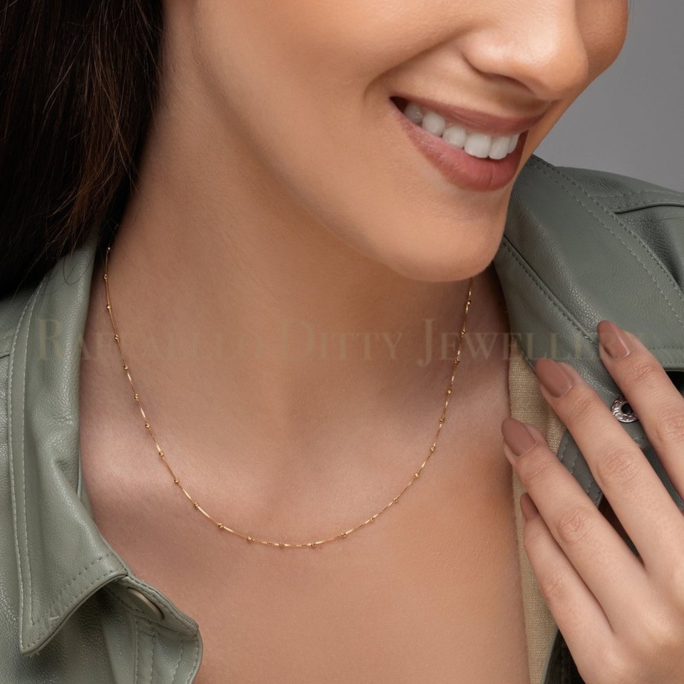 Real 14k Yellow Gold Chain Necklace Shimmering Laser Finish 16.5" Long ...