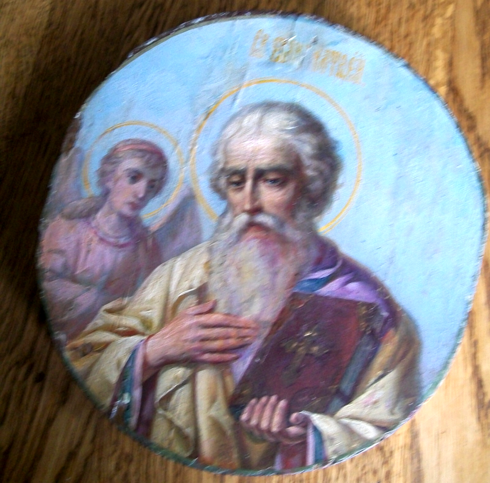 ANTIQUE 19th WOOD RUSSIAN ORTHODOX ROUND ICON PAINTING SAINT & ANGEL | eBay