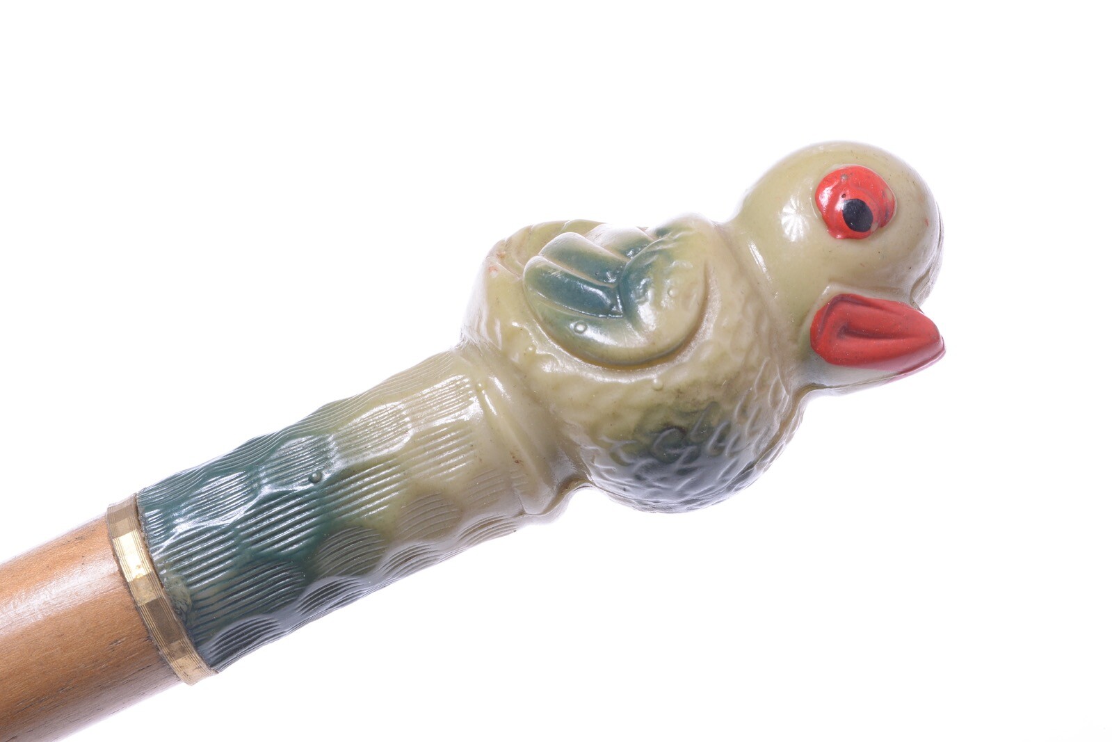 ANTIQUE CANE WALKING STICK PLASTIC/VINYL? BIRD HAND… - Gem