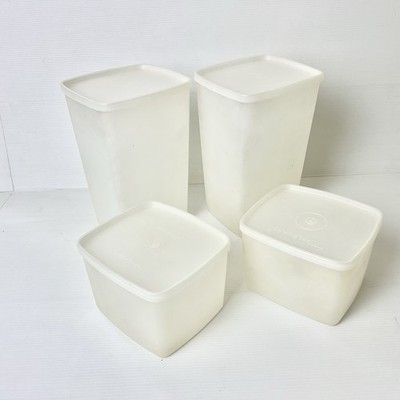4 STACKABLE VINTAGE TUPPERWARE CLEAR SQUARE TALL and SHORT CONTAINERS ...