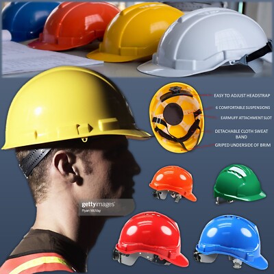 MENS HARD HAT SAFETY HELMET CONSTRUCTION BUILDERS SITE HEAD PROTECTION ...