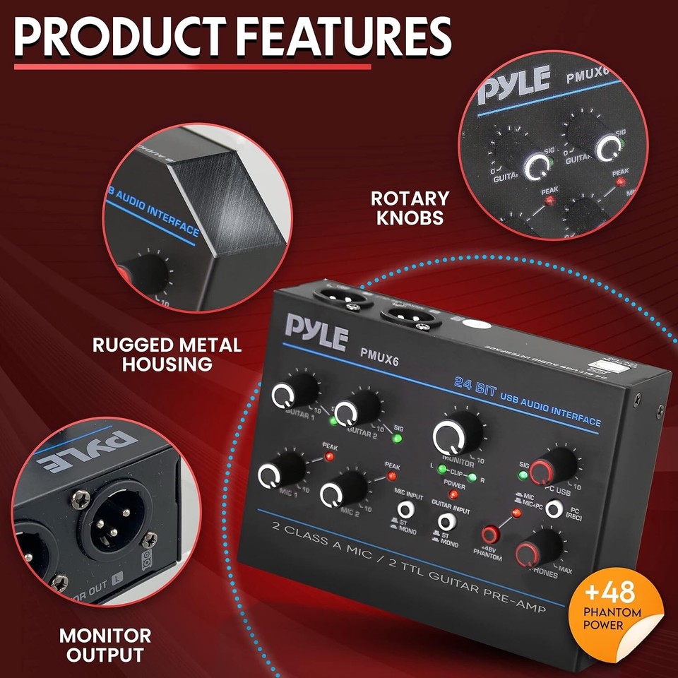 Pyle USB Audio Interface with Mic/Line, Guitar, Aux, and RCA Inputs | eBay