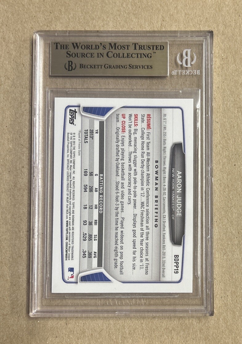 2013 Bowman Draft Aaron Judge New York Yankees Rookie Card #BDPP19 ...