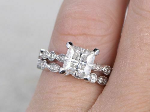 1 CT Princess Cut Moissanite Stone Engagement Bridal Set in 925 ...