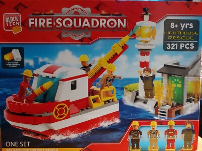 321 pcs Block Tech Fire Squadron 'Lighthouse Rescue' (4 Figures, Boat ...