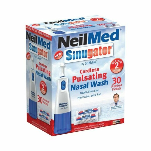 NeilMed Sinugator Cordless Pulsating Nasal Wash with 30 Premixed PackS ...