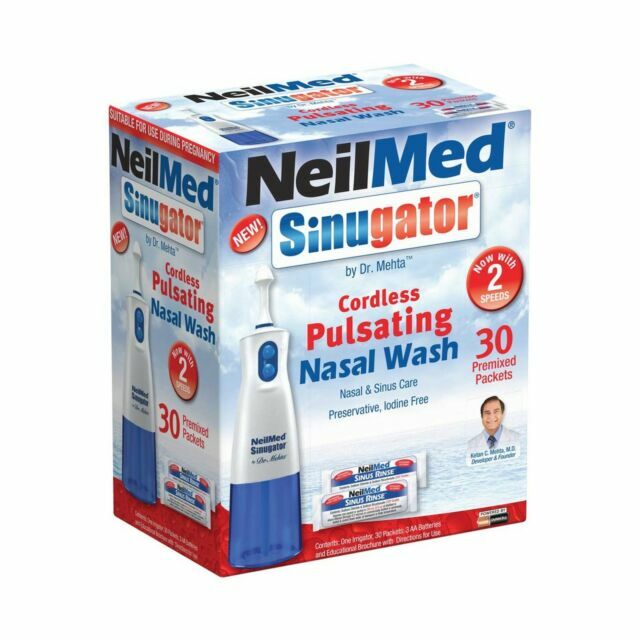 NeilMed Sinugator Cordless Pulsating Nasal Wash with 30 Premixed PackS ...