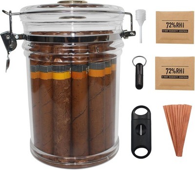 Clear Acrylic Cigar Humidor Jar with Built-in Hygrometer, Hold 18 ...