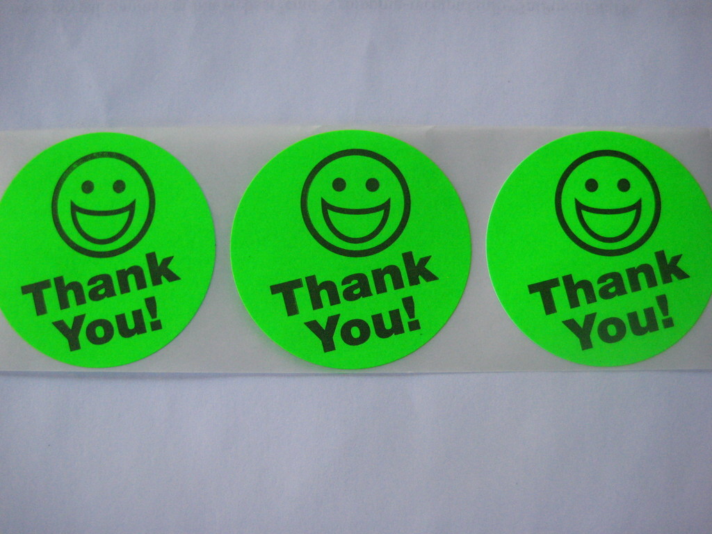 250 BIG THANK YOU SMILEY LABEL STICKERS green.....................free ...