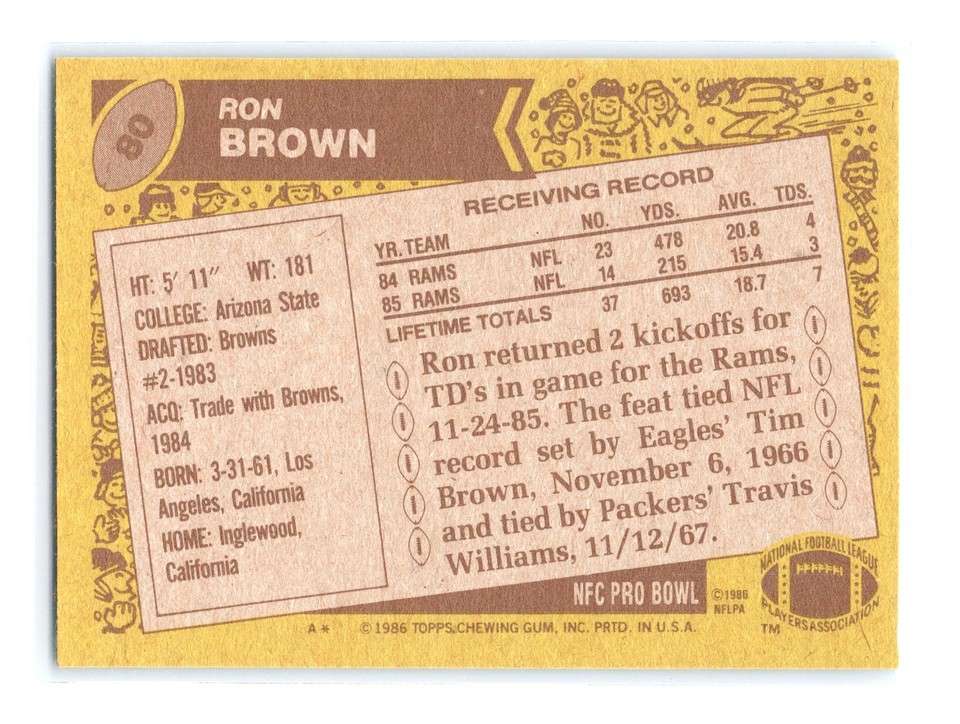 1986 Topps Football #80 Ron Brown RC Rookie Los Angeles Rams | eBay