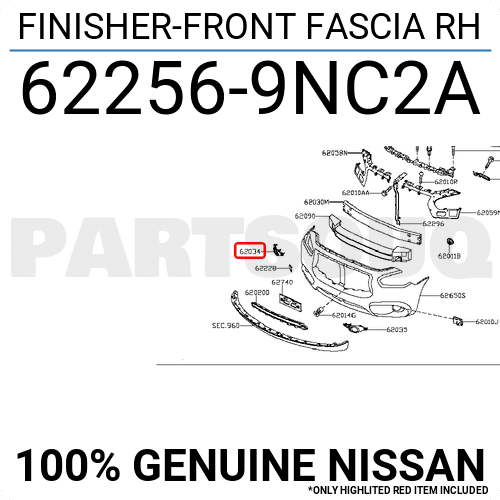 622569NC2A Genuine Nissan FINISHER-FRONT FASCIA RH 62256-9NC2A | eBay