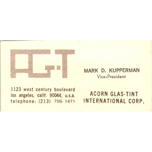 Mark D. Kupperman Acorn Glas-Tint Los Angeles CA Vintage Business Card ...