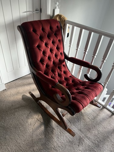Antique Velvet Buttoned Red Velour Slipper Rocking Chair | eBay UK