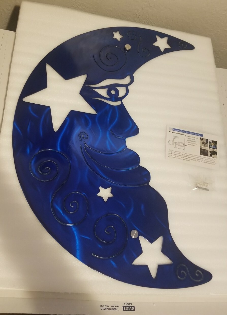 Metal Wall art accent plasma cut blue moon face large wall hanging ...