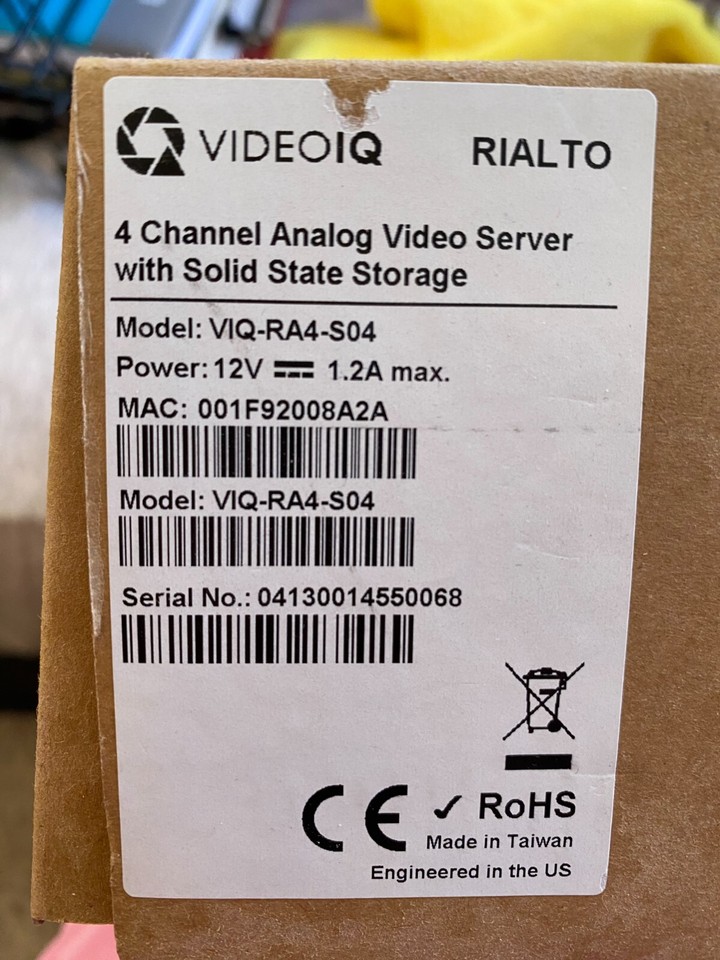 VideoIQ Rialto A4 Analytic 4-Chan Analog Encoder 64GB SSD VIQ-RA4-S04 ...