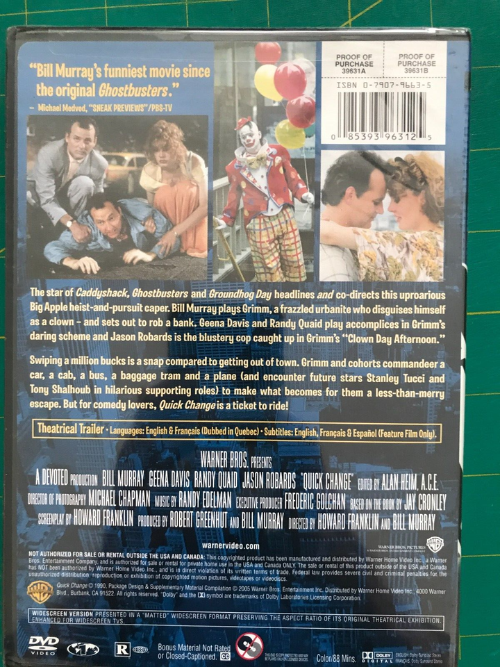 Quick Change (DVD, 1990) Factory Sealed! 85393963125 | eBay