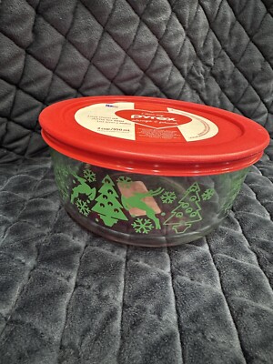 Pyrex 4 Cup Storage Bowl Christmas Tree Reindeer Green Red NEW | eBay