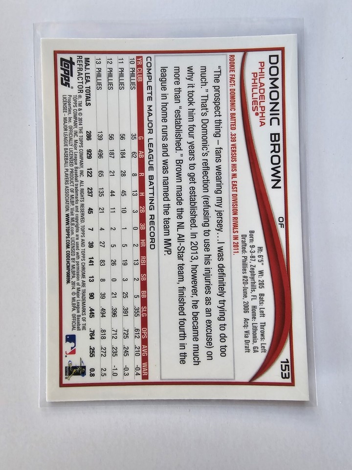 2014 Topps Chrome Xfractor Domonic Brown Philadelphia Phillies #153 | eBay