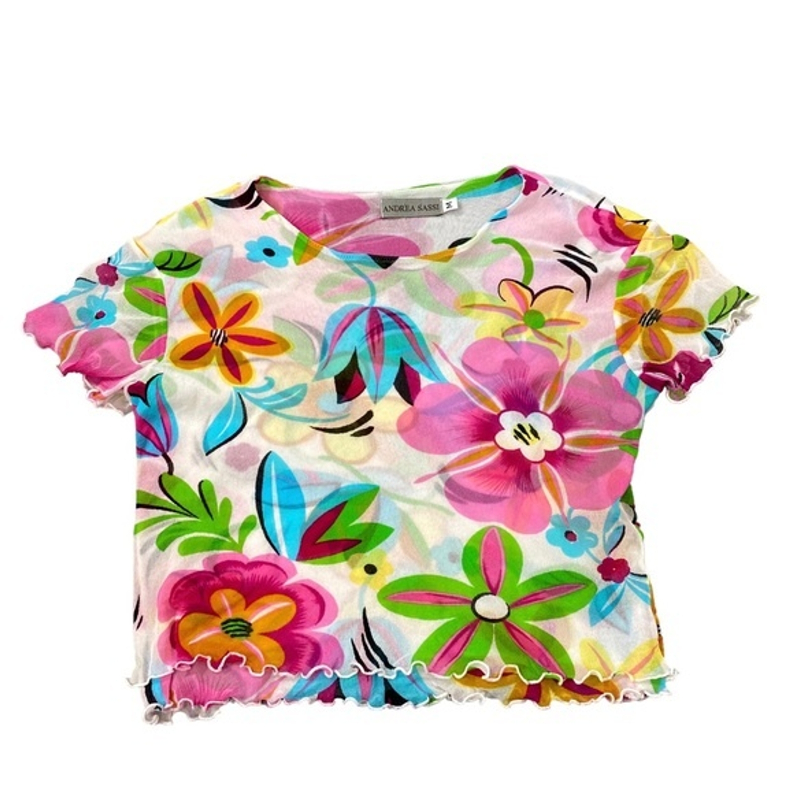 Andrea Sassi Deisgner Bright floral mesh Cropped top … - Gem