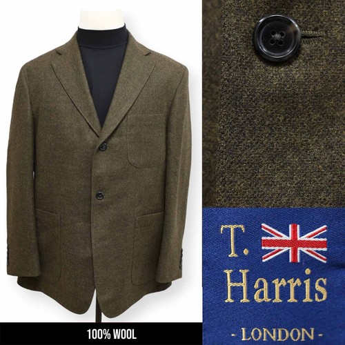 T. HARRIS LONDON mens solid olive green WOOL sport coat suit jacket ...