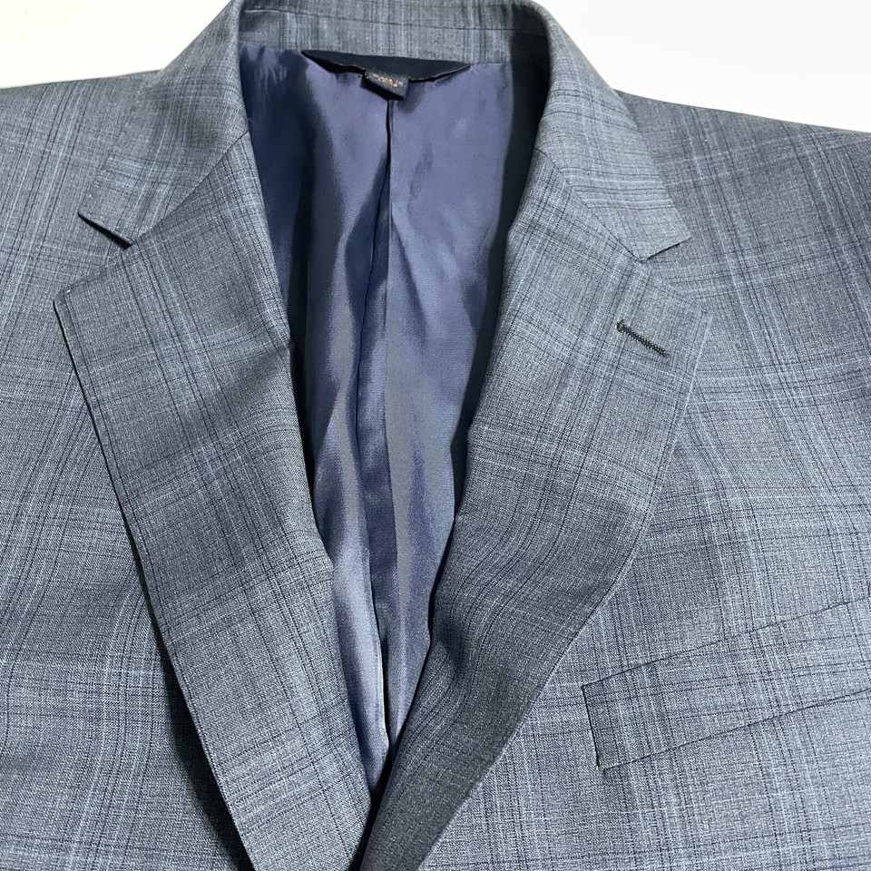 Max Davoli Baroni Wool Super 150s Suit Jacket Blazer Blue Plaid Mens Sz ...