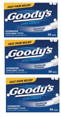 (Pack 3) Goody's Extra Strength Headache Powder, 50 Powder Sticks 3/27 ...