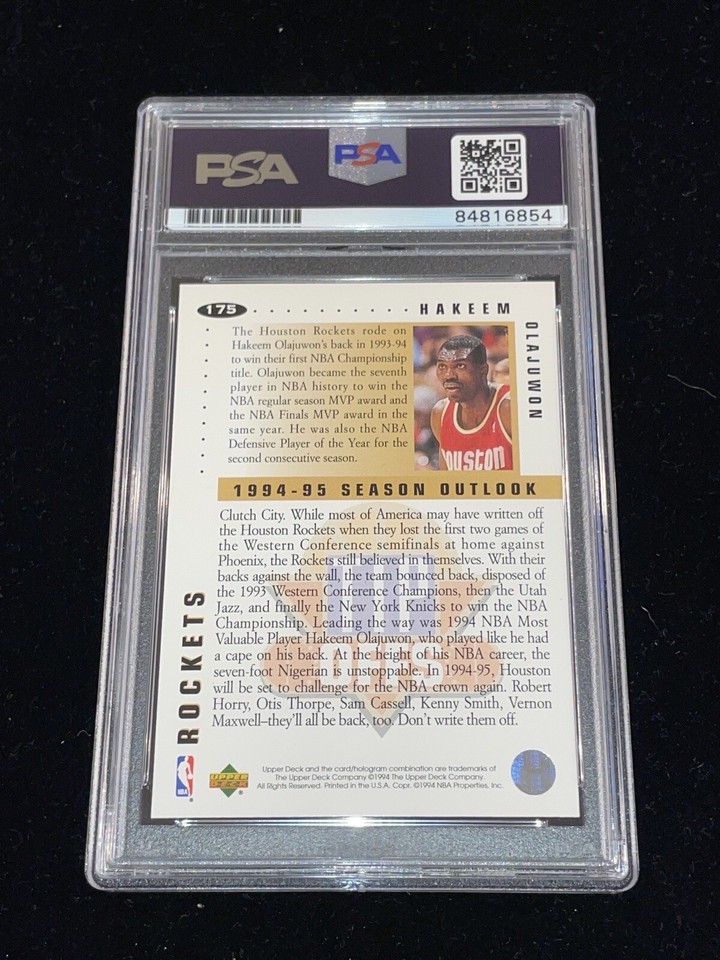 Hakeem Olajuwon Signed 1994-95 UD Collectors Choice Card PSA Basketball ...