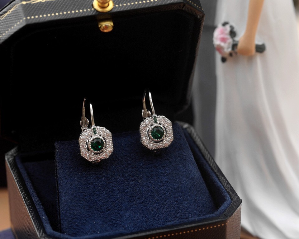 Latch Back Earrings Silver Antique Art Deco Square Cz Green Fine SC3 ...