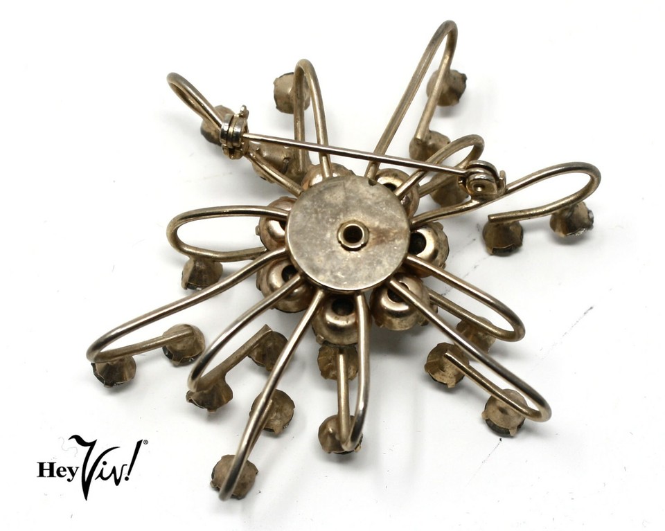 Vintage 50s Rhinestone Atomic Star Burst Pin - 2 1/2" Across - 3D Style ...