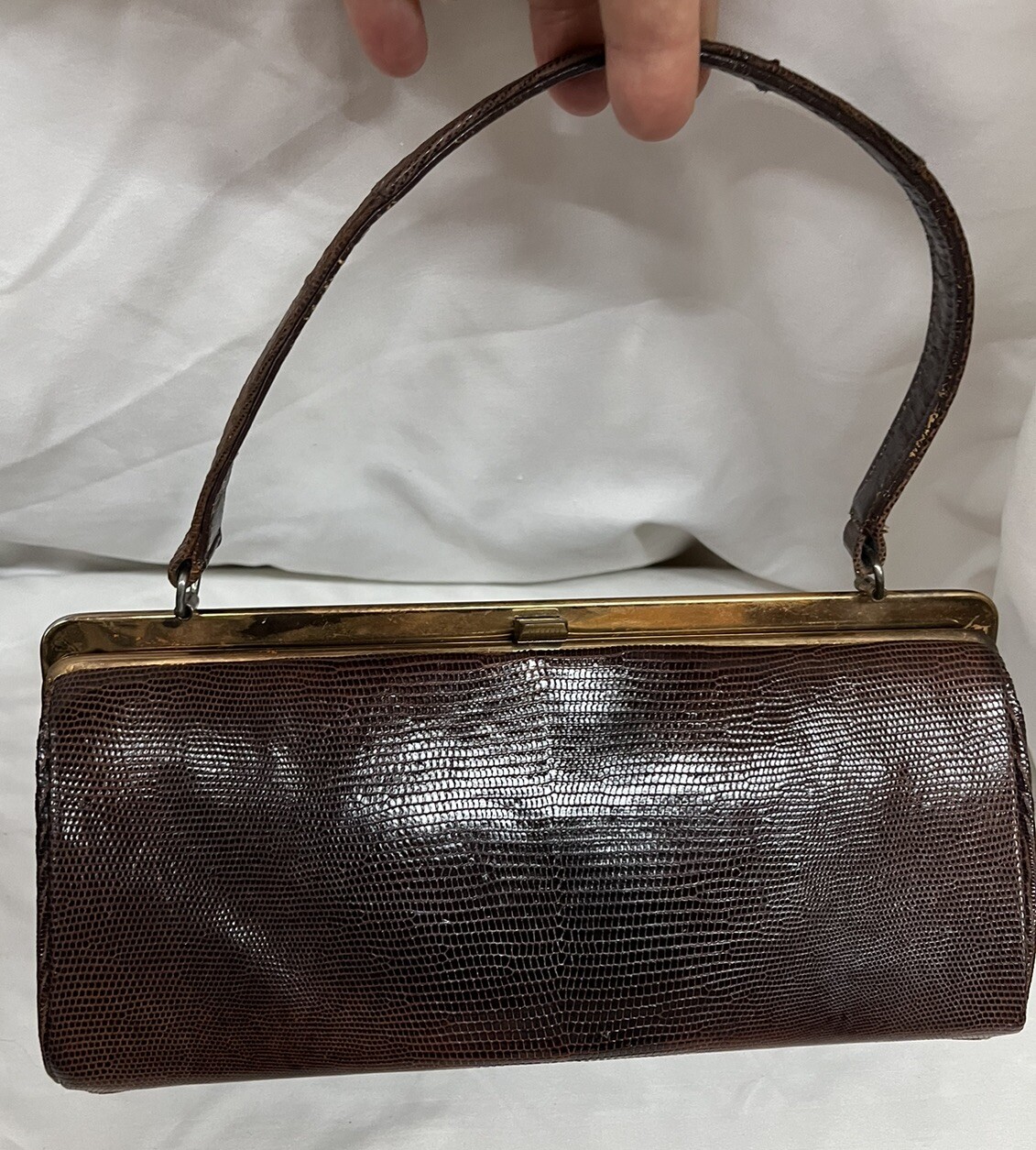 Brown Lizard Purse 1940s 50s Classic Rectangular Hand… - Gem