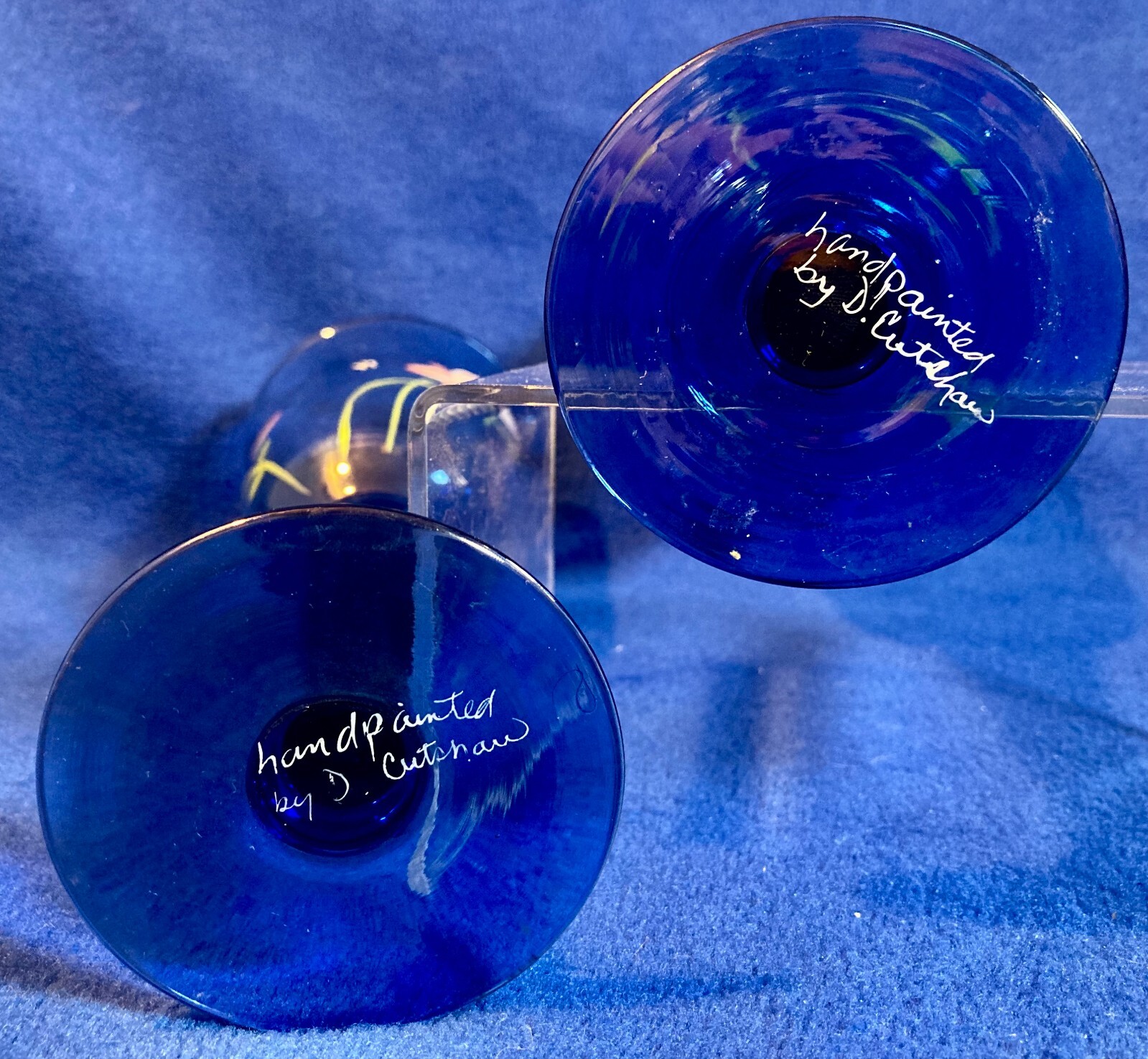 Elegant Hand-Painted Stem Glasses/Goblets / Wine, Mimosas / Blue Glass ...