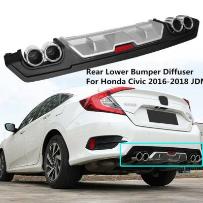 JDM Rear Lower Bumper Diffuser Lip W/Dual Exhaust For Honda Civic 2016 ...