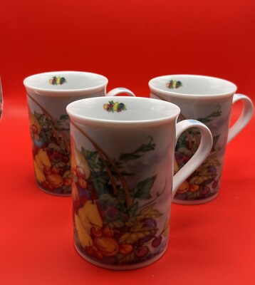 3 Coffee Mugs 4" Fruit Theme Gallery by Inhesion Kathleen Parr McKenna ...