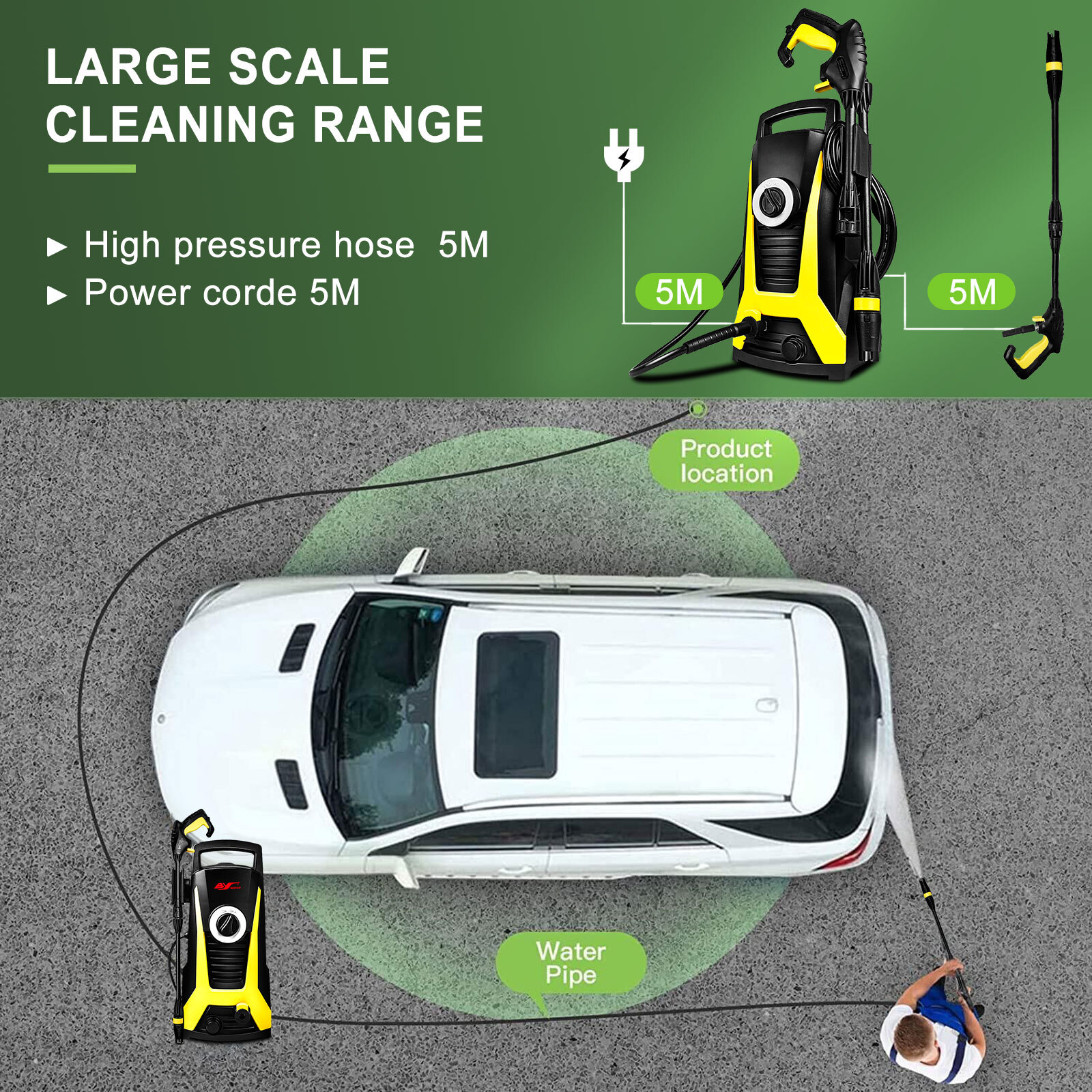 BIGYAO 3100PSI High Pressure Washer Cleaner Electric Water Gurney Pump ...