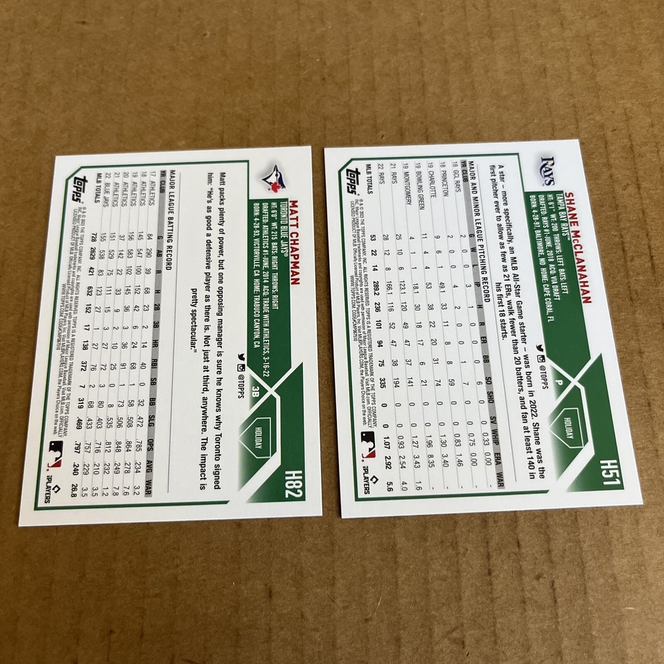 2023 Topps Holiday METALLIC Shane McClanahan #H51 & Matt Chapman #H82 Cards (e1) | eBay